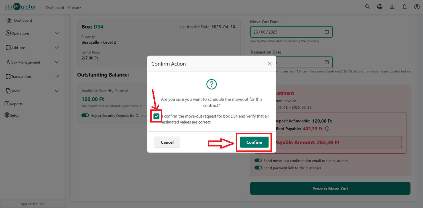 Schedule Move Out with Billing