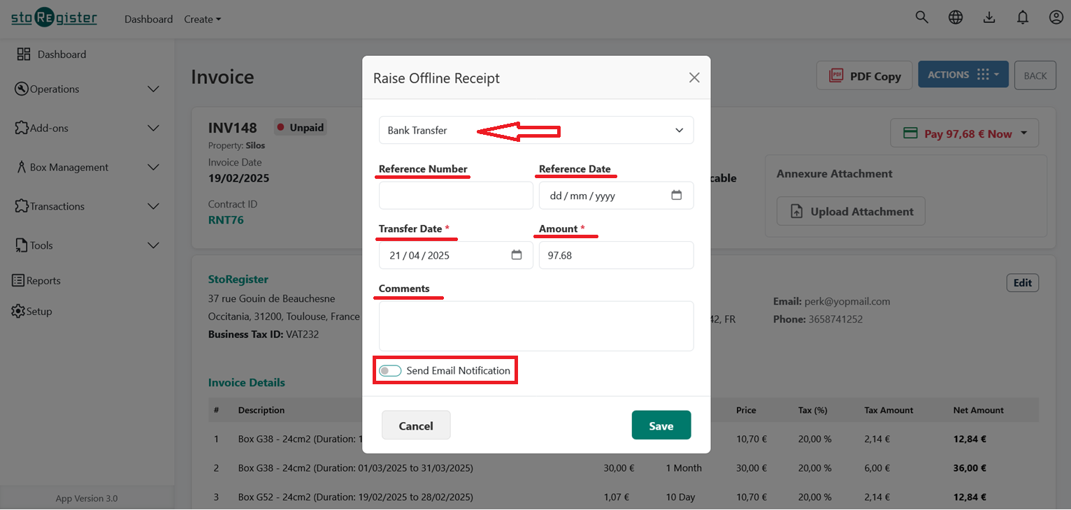 Raise Offline Receipt